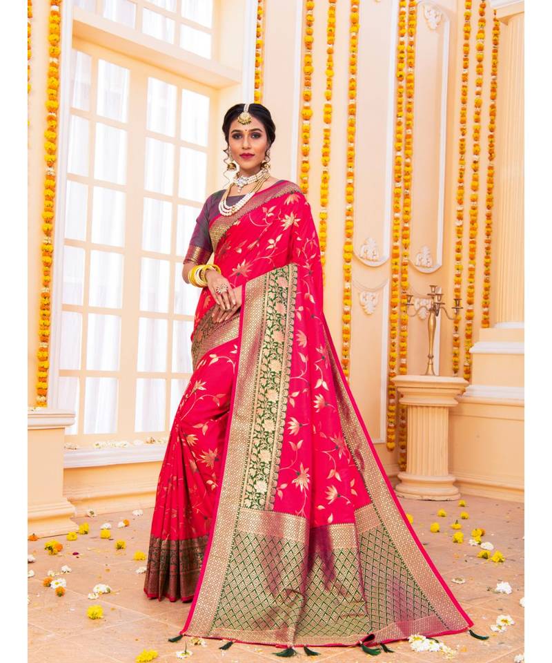 Magenta Woven Silk Blend Saree With Blouse Bieth The Royal Choice